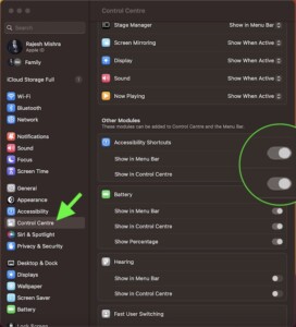 How to Show Accessibility Shortcuts in Menu Bar and Control Center on Mac in macOS 14 Sonoma ...