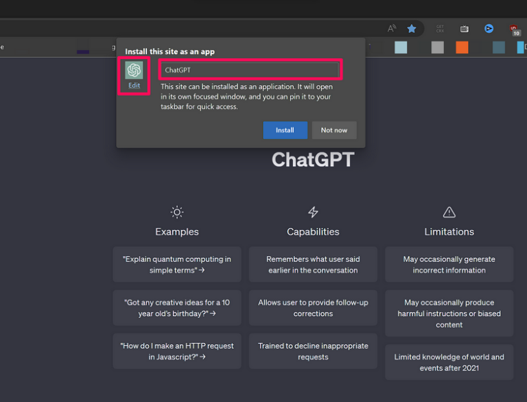 How to Install and Use ChatGPT as an App on Windows 11/10 - GeekChamp