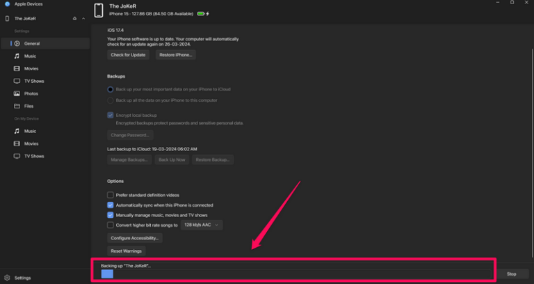 How to Backup Your iPhone Using the Apple Devices App on Windows 11 - GeekChamp