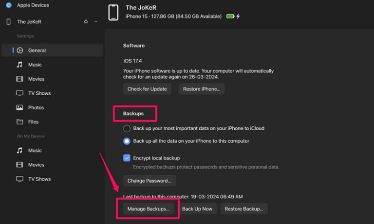 How to Backup Your iPhone Using the Apple Devices App on Windows 11 - GeekChamp