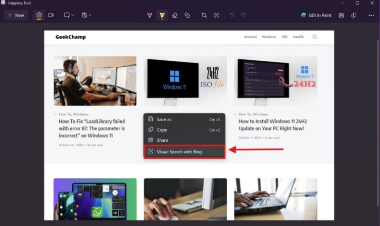 How to Use Visual Search with Bing in Snipping Tool on Windows 11 ...